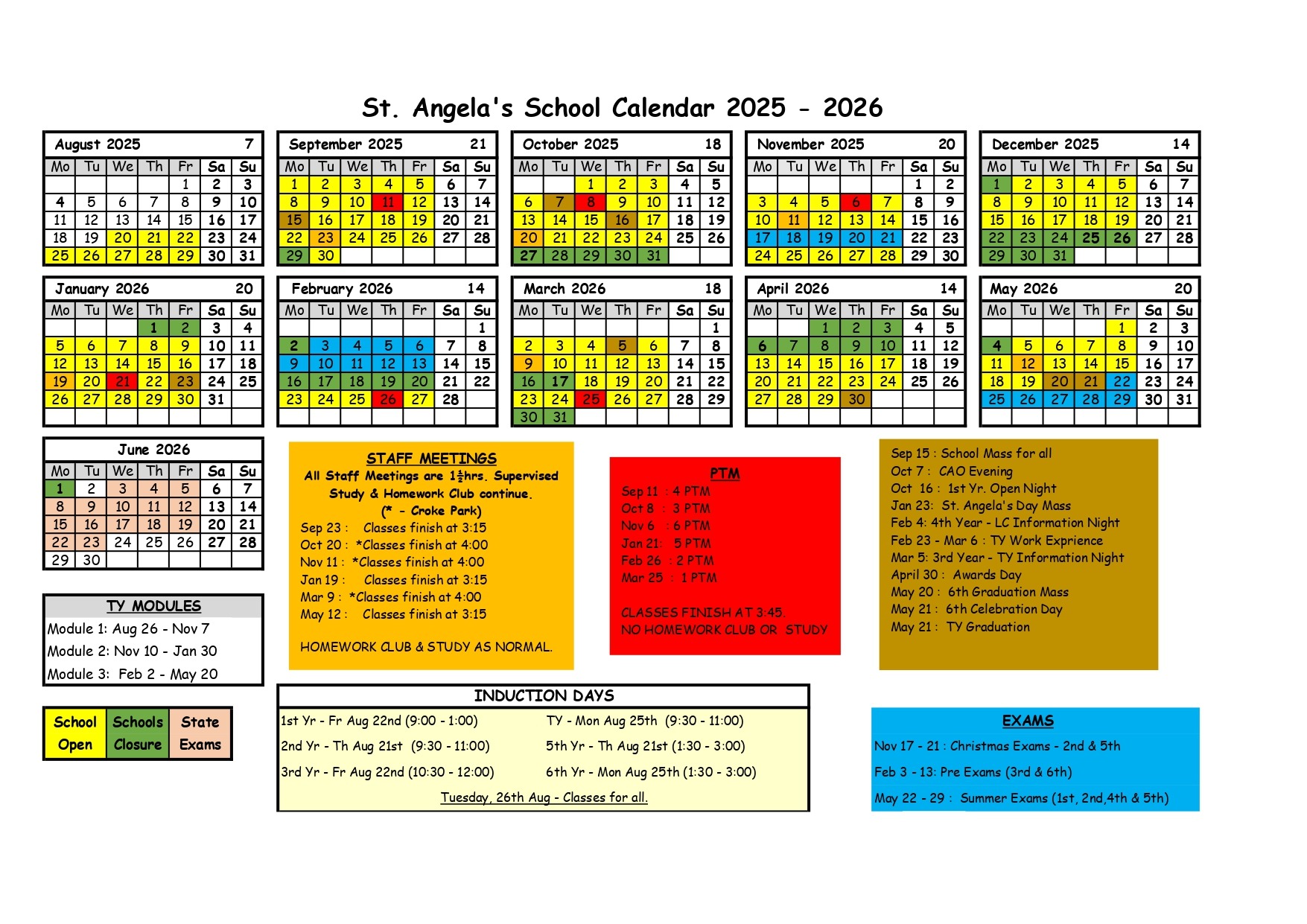 Calendar – St. Angela's School